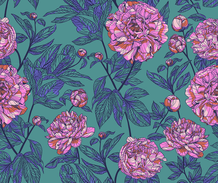 Peony in Jade – 108" Wide Quilt Backing – Anna Maria Textiles for Northcott Fabrics
