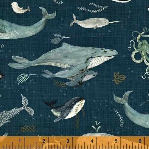 Whale Tales Whales Ocean 52099-1 Quilt Fabric by Windham
